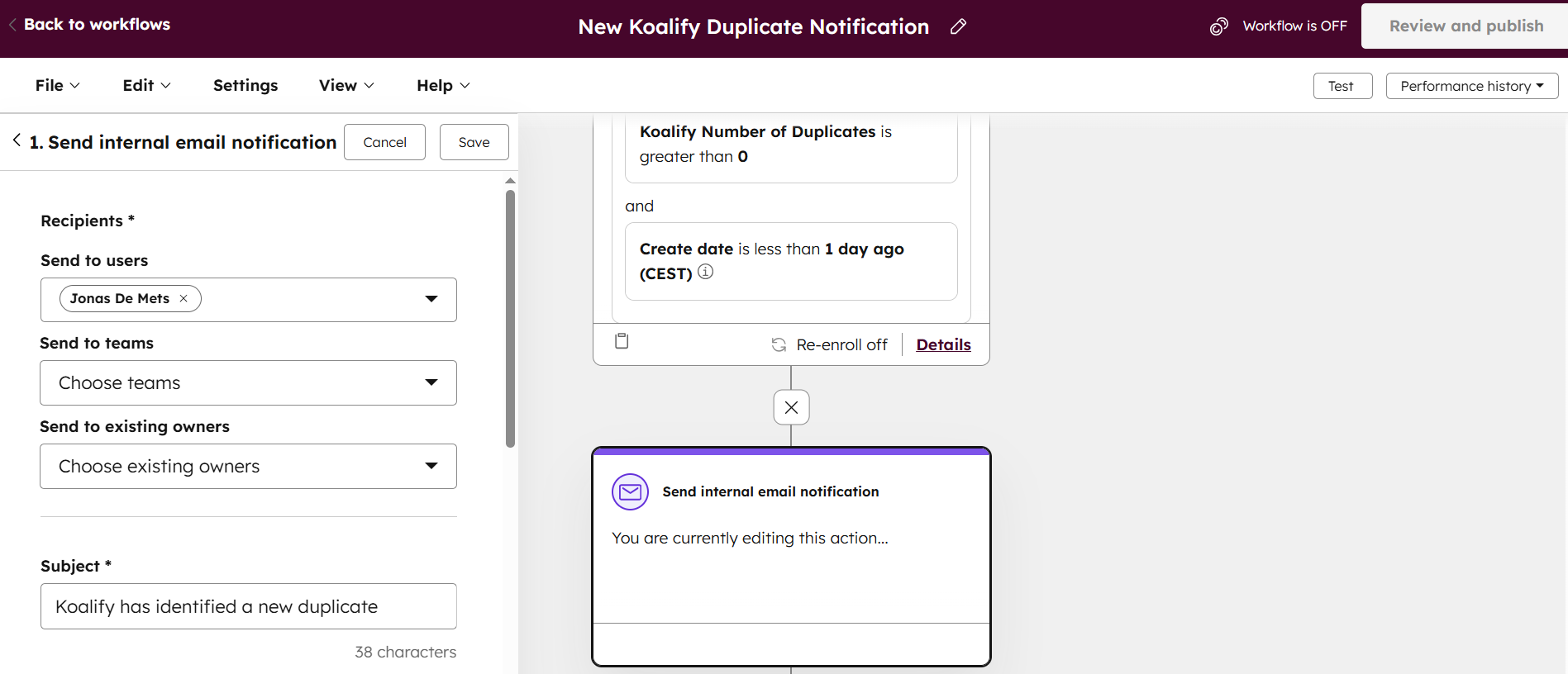 How to create notifications for duplicates in HubSpot