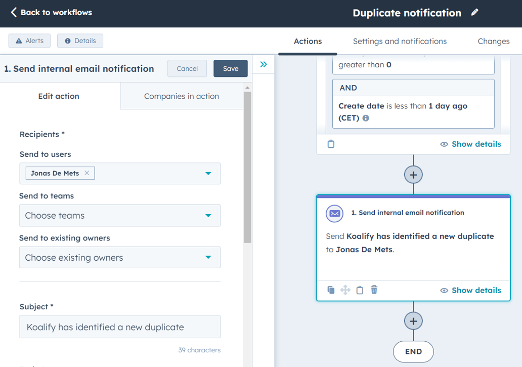 How to create notifications for duplicates in HubSpot