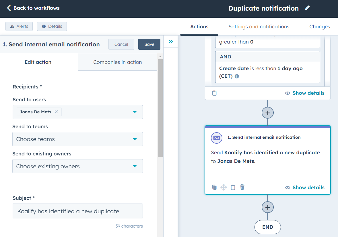How to create notifications for duplicates in HubSpot